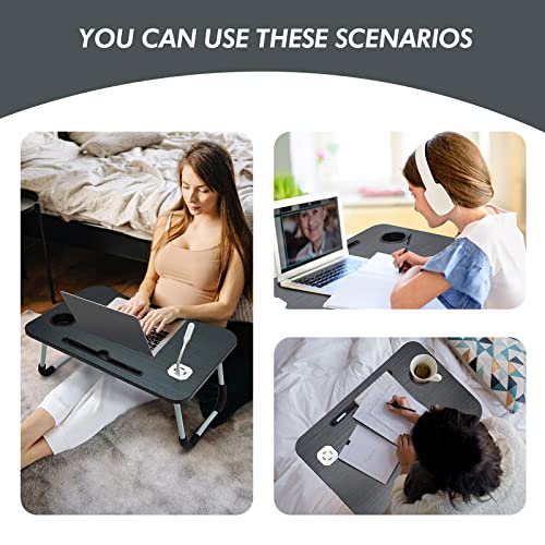 Lap Desk Laptop Bed Desk Portable Foldable Laptop Tray Table with USB Charge Port/Cup Holder/Storage Drawer, Laptop Bed Stand for Bed/Couch/Sofa Working, Reading