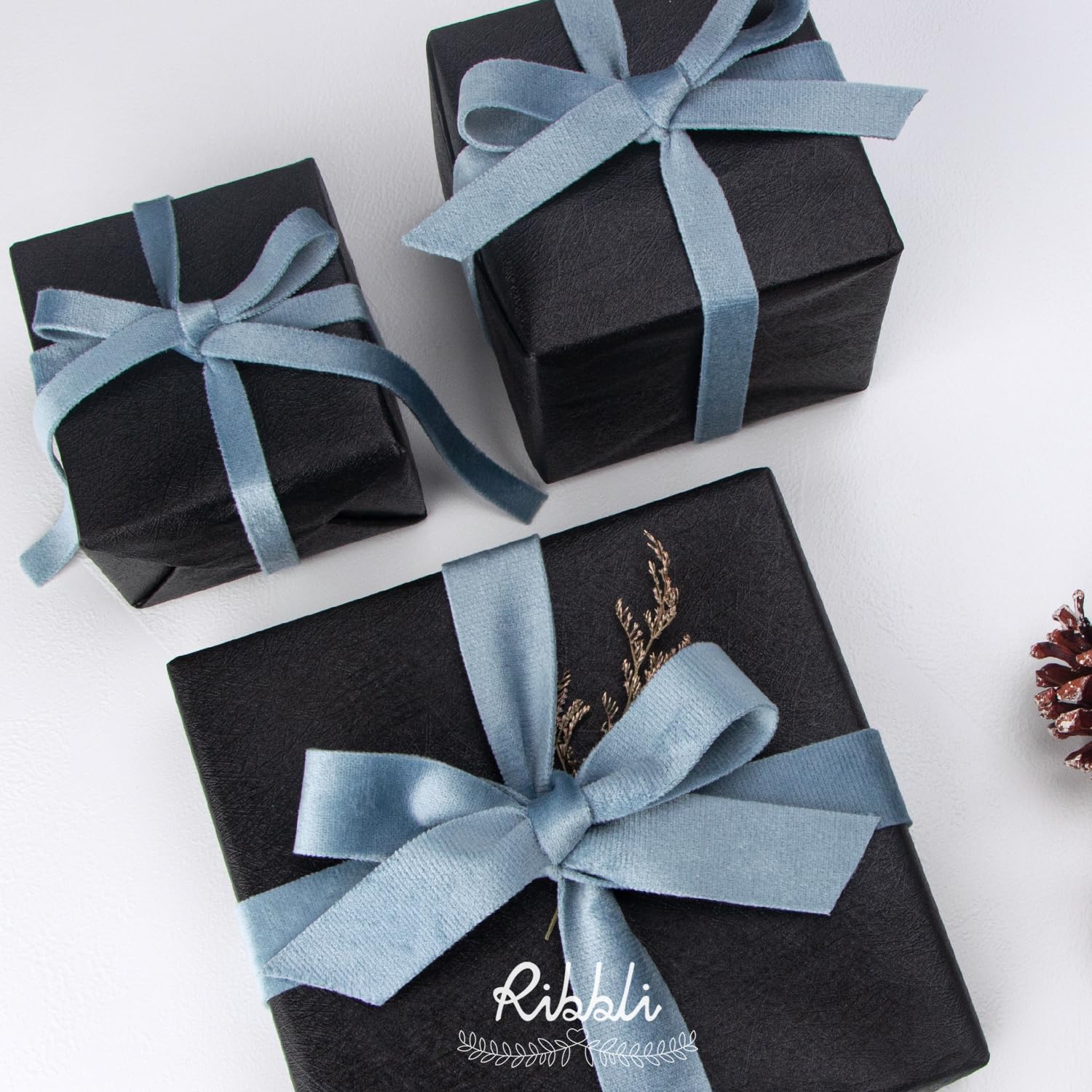 Ribbli Light Dusty Blue Velvet Ribbon Double Faced 3/8 Inch 10-Yard Spool Light Dusty Blue Ribbon Use for Christmas Tree Ornaments Gift Wrapping Wreath Decoration Wedding Boutonnieres