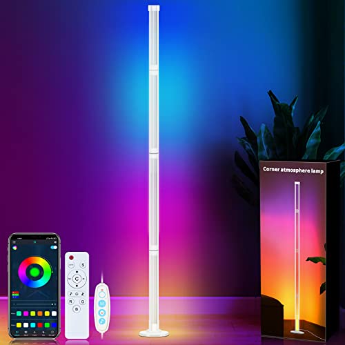GAEFURY Corner Floor Lamp, 62.2" RGB LED Floor Lamp with Smart App and Remote Control, 16 Million DIY Colors & 213 Scene Modes, Modern Color Changing Floor Lamp for Living Room Bedroom Gaming Room