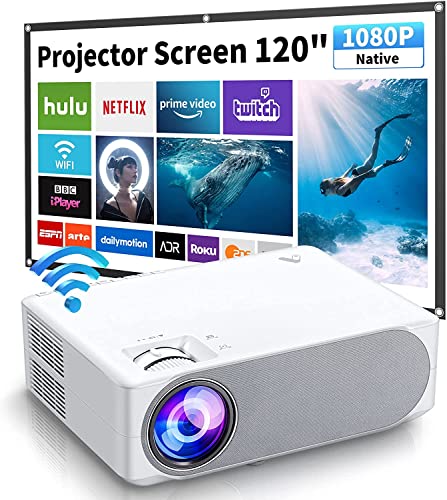 5G WiFi Projector, ACROJOY 2022 Native 1080P Projector 4K Supported with 120'' Projector Screen, Portable Video Projector for Home Theater, Indoor and Outdoor Movie, Compatible with TV Stick, HDMI