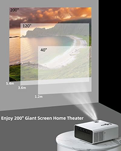 Projector,Native 1080P HD Projector,200" Display & 25% Zoom, Video Projector Compatible with TV Stick/PC/USB/Smartphone,Mini Portable Projector for Home Cinema& Outdoor Movie