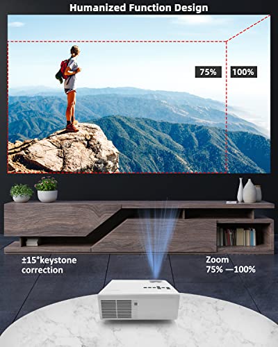 Projector,Native 1080P HD Projector,200" Display & 25% Zoom, Video Projector Compatible with TV Stick/PC/USB/Smartphone,Mini Portable Projector for Home Cinema& Outdoor Movie