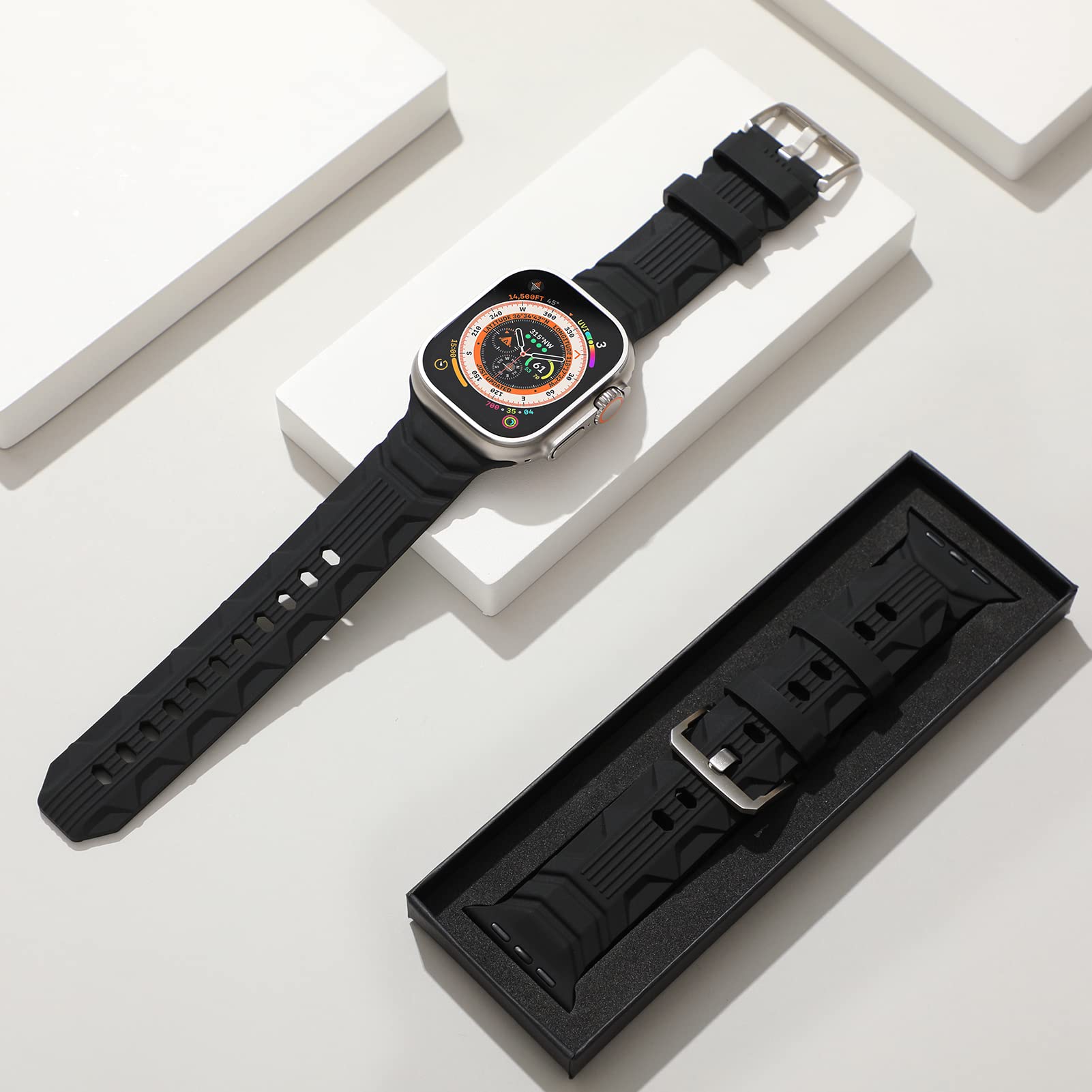 Ultra Band Designed for Apple Watch Band for Apple Watch Ultra2/Apple Watch Ultra 49mm, Sport Silicone Replacement Strap for iWatch Series 9/8/SE2/7/6/SE/5/4/3/2/1 45mm/44mm/42mm