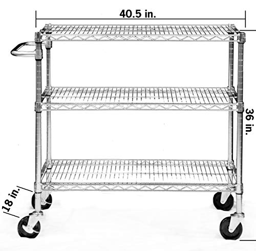 TRINITY EcoStorage Heavy Duty 3 Tier Rolling Cart for Kitchen Organization, Garage Storage, Commercial and Industrial Use, NSF Certified, 800 Pound Capacity, 40.25β by 36β by 18β, Chrome