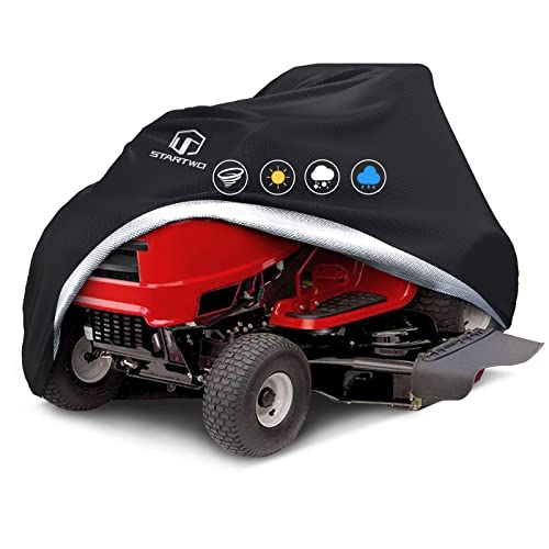 STARTWO Lawn Mower Cover, Heavy Duty Waterproof Riding Lawn Mower Cover, Fits Decks up to 54" Tractor Cover with Drawstring and Storage Bag, All Weather Protection, Rip Resistant Fade Resistant, Black