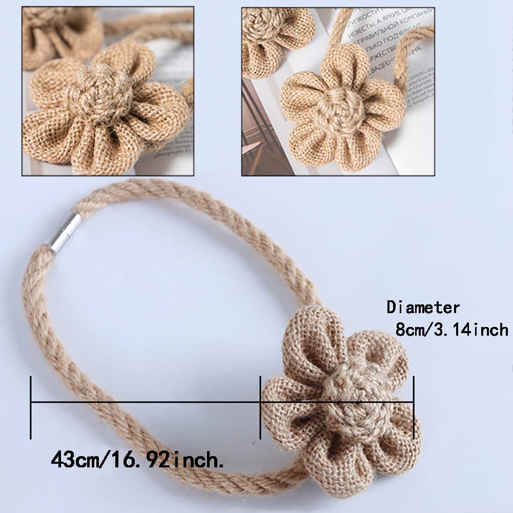 Magnetic Flower Curtain Tiebacks Style Tie Decorative Weave Rope Curtain, glrovazas 2 Pack Curtain Holders for Window Decor Bedroom Office Home(Curry)