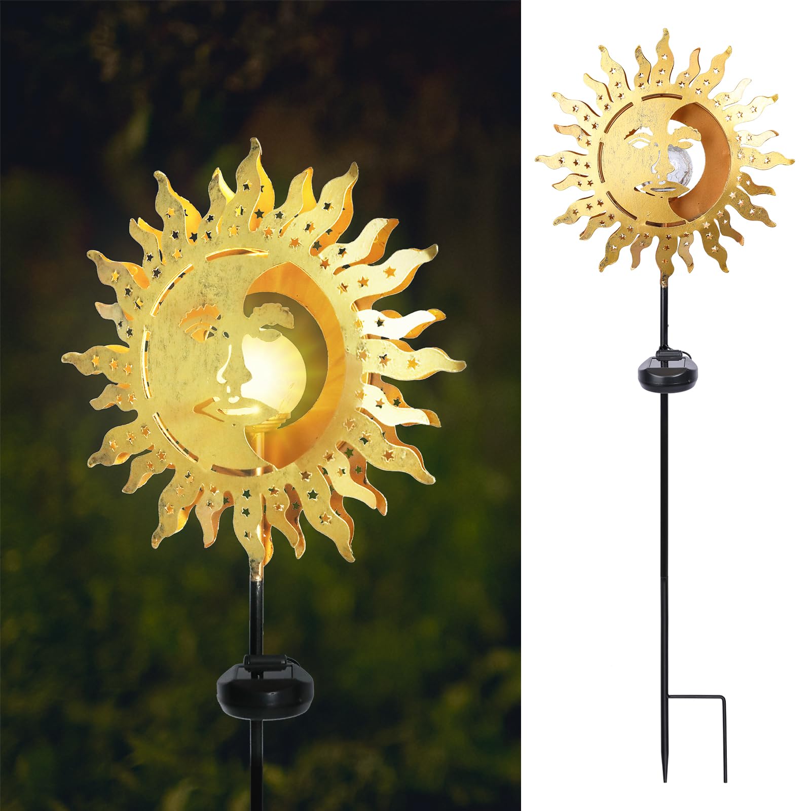 Afirst Solar Lights Outdoor Garden Stakes, Sun Face Crackle Glass LED Decorative Outdoor Decorative Lights for Pathway Yard Lawn Decoration…