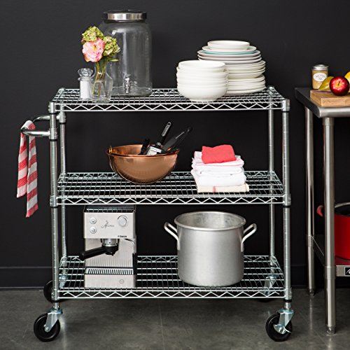 TRINITY EcoStorage Heavy Duty 3 Tier Rolling Cart for Kitchen Organization, Garage Storage, Commercial and Industrial Use, NSF Certified, 800 Pound Capacity, 40.25β by 36β by 18β, Chrome