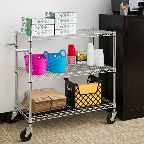 TRINITY EcoStorage Heavy Duty 3 Tier Rolling Cart for Kitchen Organization, Garage Storage, Commercial and Industrial Use, NSF Certified, 800 Pound Capacity, 40.25β by 36β by 18β, Chrome