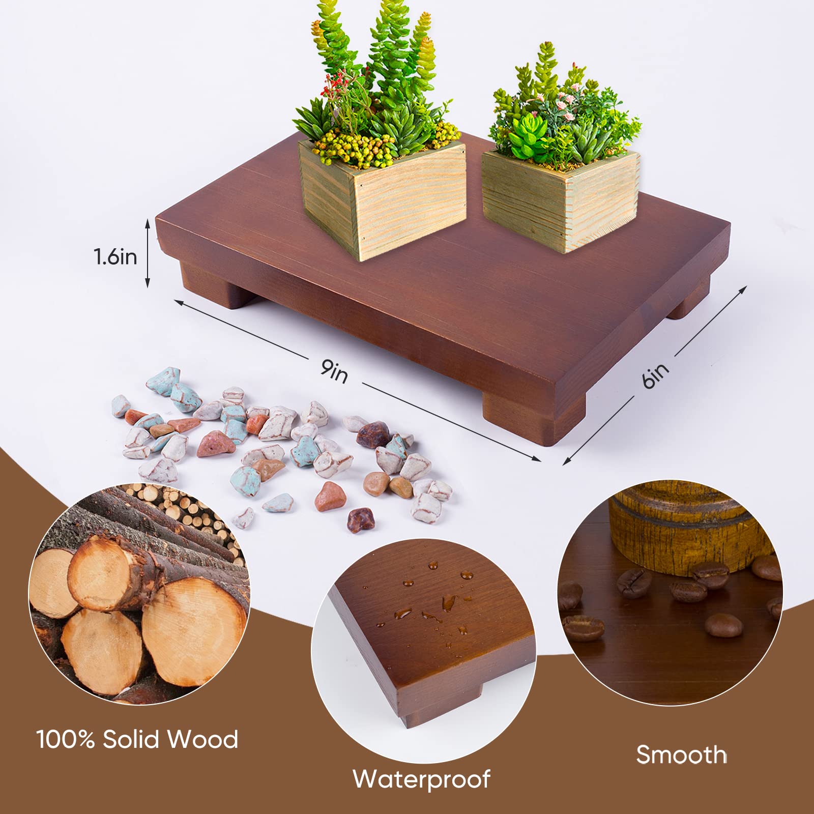 Wood Pedestal Soap Stand,Bathroom Tray,Farmhouse Wood Riser,Soap Tray Holder for Kitchen,Soap Dish Counter Decor for Plant Bottles Candles Display-Brown