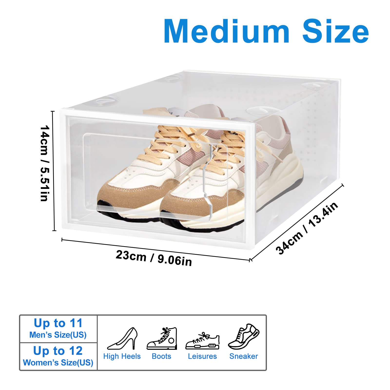 KuMers Clear Shoe Organizer Boxes, 12 Pack Plastic Stackable Shoe Boxes Multifunctional Shoe Storage for Closet Organizers and Storage for Men and Women (Medium)