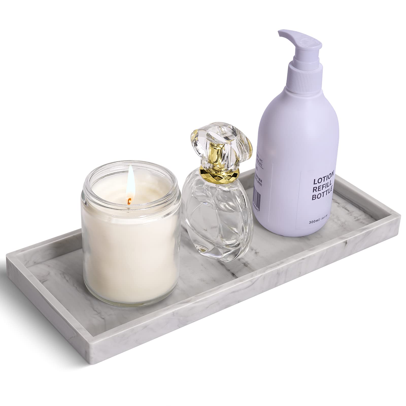 Sancagy 11.8IN Rectangular Vanity Tray, Silicone Bathroom Tray for Counter, Toilet Tank & Kitchen Sink - Small Trays, Soap & Perfume & Jewelry & Candle & Key Vanity Tray