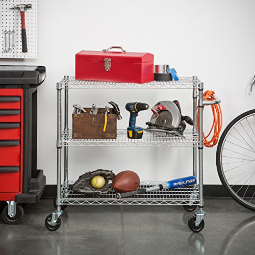 TRINITY EcoStorage Heavy Duty 3 Tier Rolling Cart for Kitchen Organization, Garage Storage, Commercial and Industrial Use, NSF Certified, 800 Pound Capacity, 40.25β by 36β by 18β, Chrome