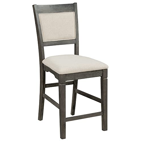 Merax Dining Table Set for 4, Round Solid Wood, with Trestle Legs, High-Back Upholstered Chairs and Stable & Elegant Design, 5 Piece, 42" x 42", Grey