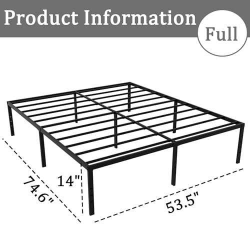 caziwhave Full Size Bed Frame 14 Inch High Max 3500 lbs Heavy Duty Metal Mattress Foundation Platform Bed Frame Full Sturdy Steel Slat Support No Box Spring Needed Easy to Assembly Non Slip