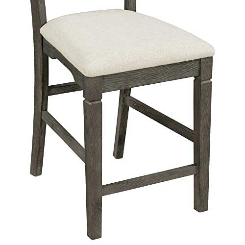 Merax Dining Table Set for 4, Round Solid Wood, with Trestle Legs, High-Back Upholstered Chairs and Stable & Elegant Design, 5 Piece, 42" x 42", Grey