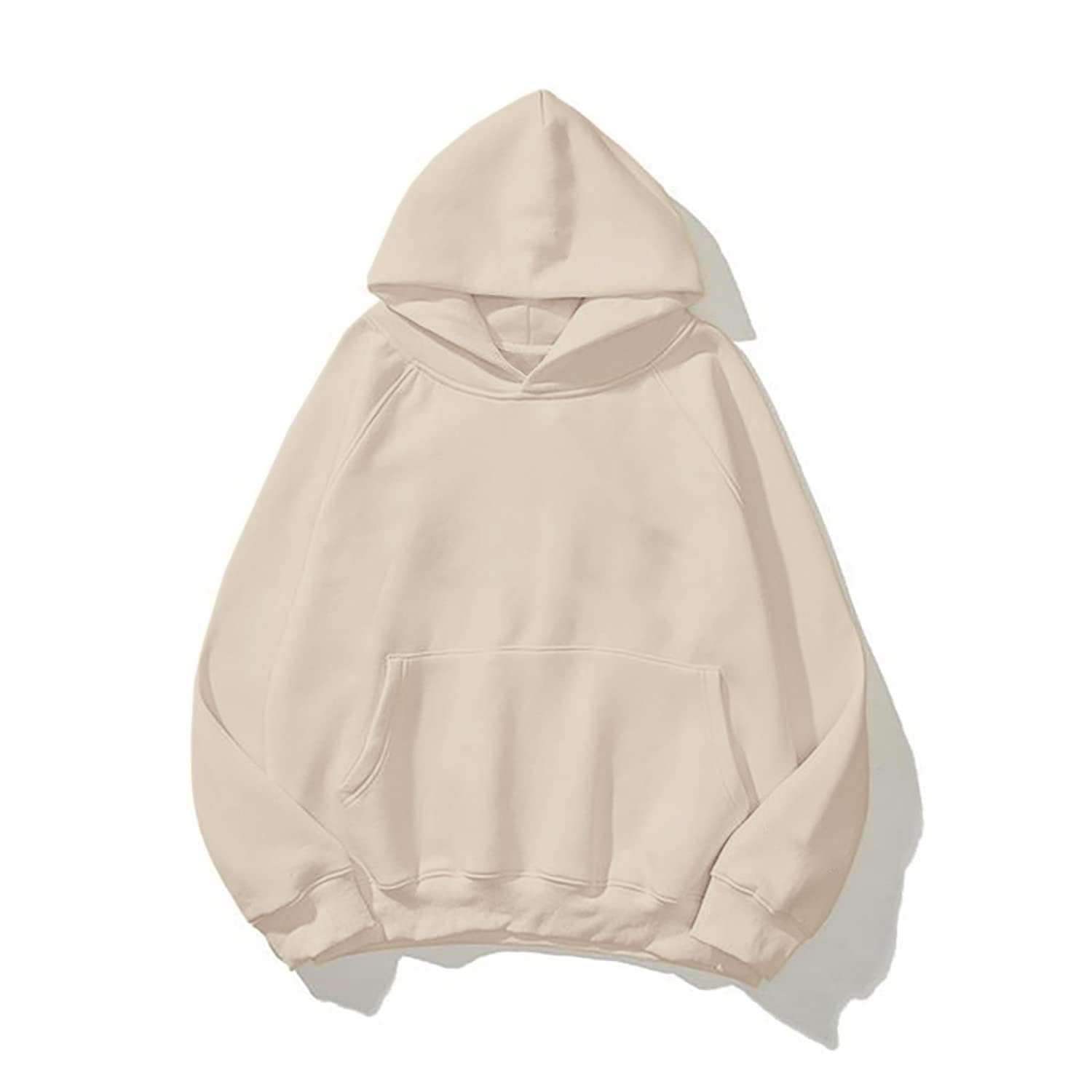 SAFRISIOR Oversized Hoodies for Women and Men Couples Fleece Basic Solid Hooded Sweatshirt Pullover Jackets Beige