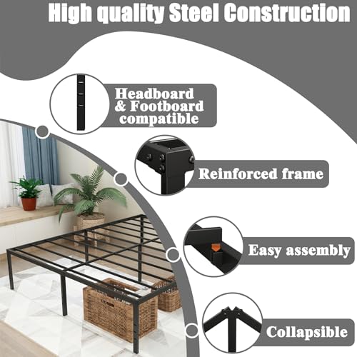 caziwhave Full Size Bed Frame 14 Inch High Max 3500 lbs Heavy Duty Metal Mattress Foundation Platform Bed Frame Full Sturdy Steel Slat Support No Box Spring Needed Easy to Assembly Non Slip
