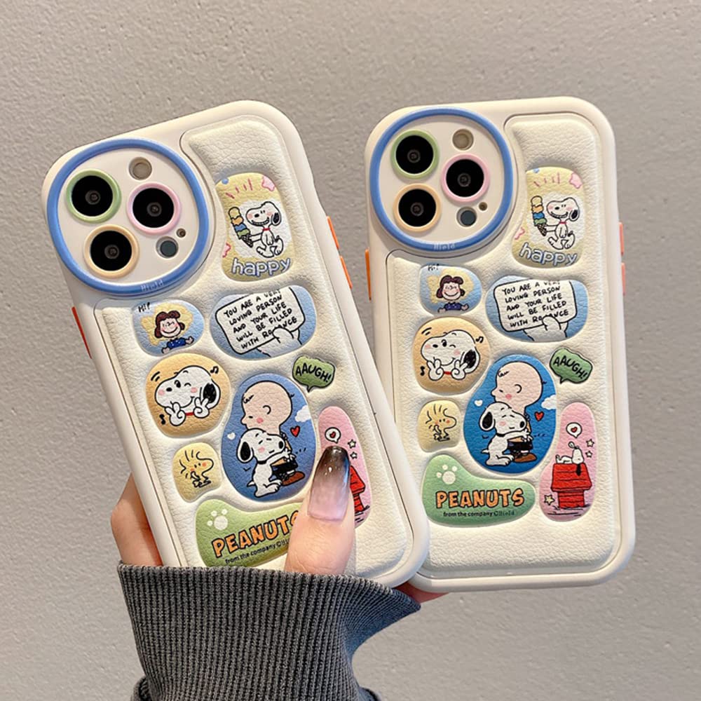 aartvark tees Compatible with iPhone 13 Pro Max Cute Case, TPU Leather Phone Emboss Cartoon case Soft Rubber Shockproof Protective for iPhone 13 Pro Max Case Cover for Women Girls (White Puppy)