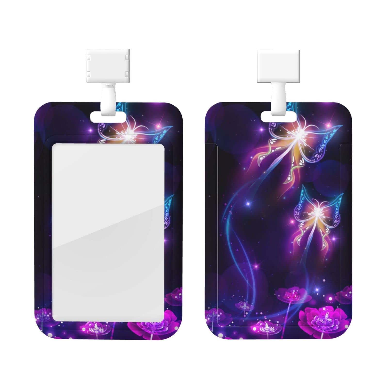 Purple Butterfly Printed Badge Holder and Lanyard,Id Card Nametags Vertical Card Protector