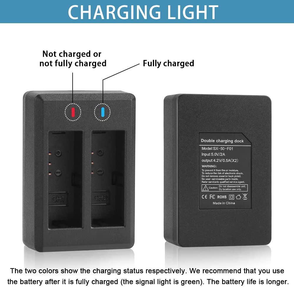3x1350mAh Action Camera Batteries Rechargeable Compatible with Victure AC940/AC960,Campark V40,PG1350 Replacement Battery with USB Charger