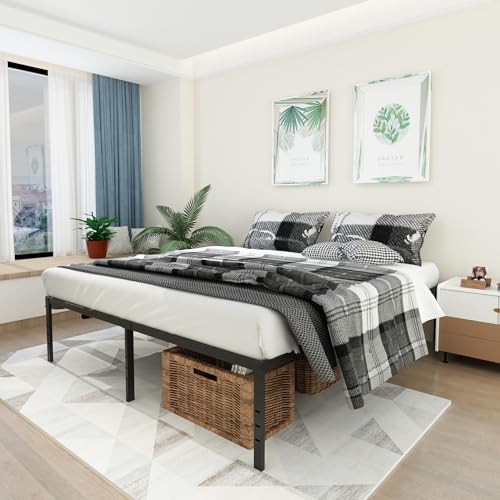 caziwhave Full Size Bed Frame 14 Inch High Max 3500 lbs Heavy Duty Metal Mattress Foundation Platform Bed Frame Full Sturdy Steel Slat Support No Box Spring Needed Easy to Assembly Non Slip
