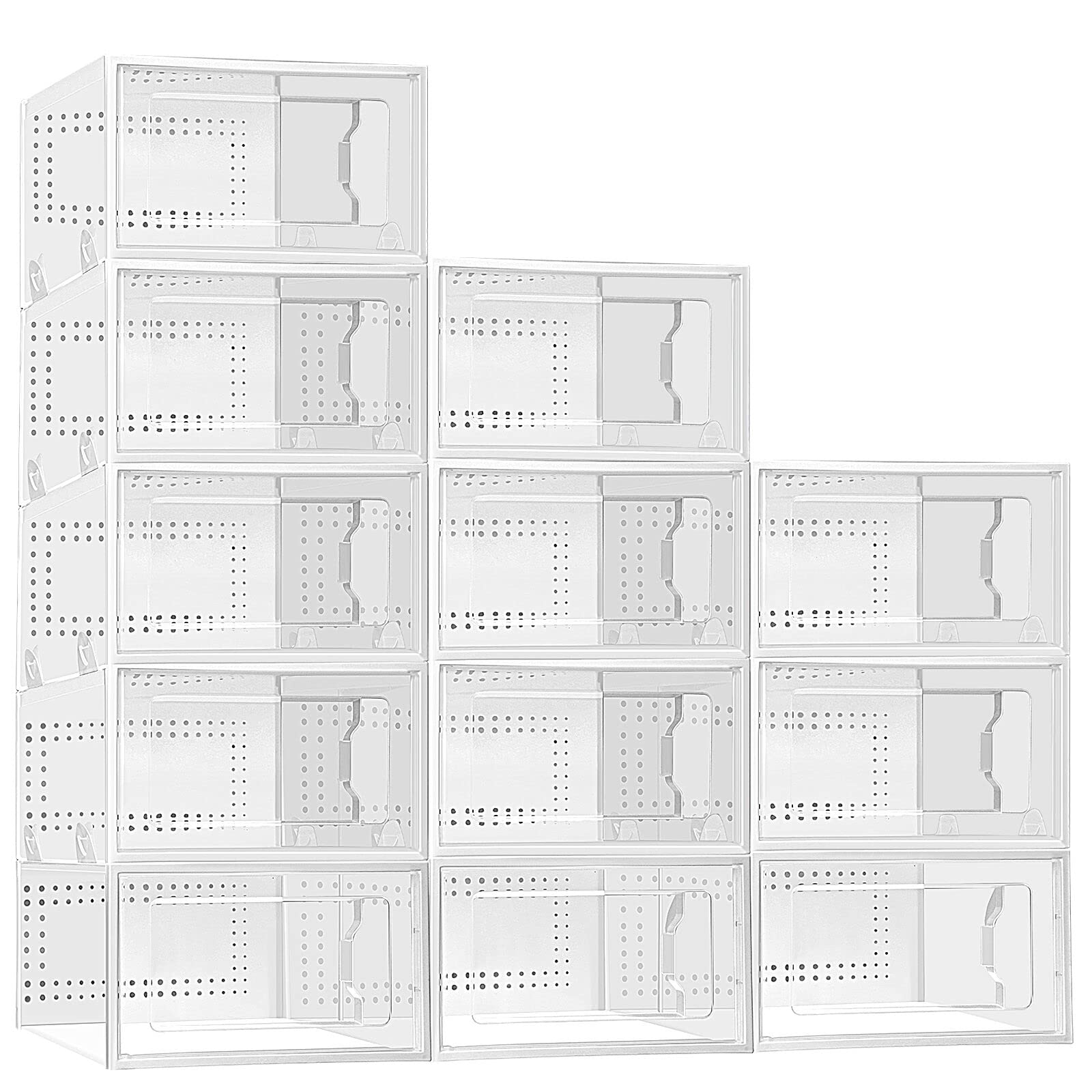 KuMers Clear Shoe Organizer Boxes, 12 Pack Plastic Stackable Shoe Boxes Multifunctional Shoe Storage for Closet Organizers and Storage for Men and Women (Medium)