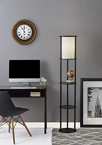 Adesso 3117-01 Stewart 62.5" Round Floor Lamp β Lighting Fixture with Storage Shelves, Smart Switch Compatibility Lamp. Home Decor Accessories,Black Base Finish