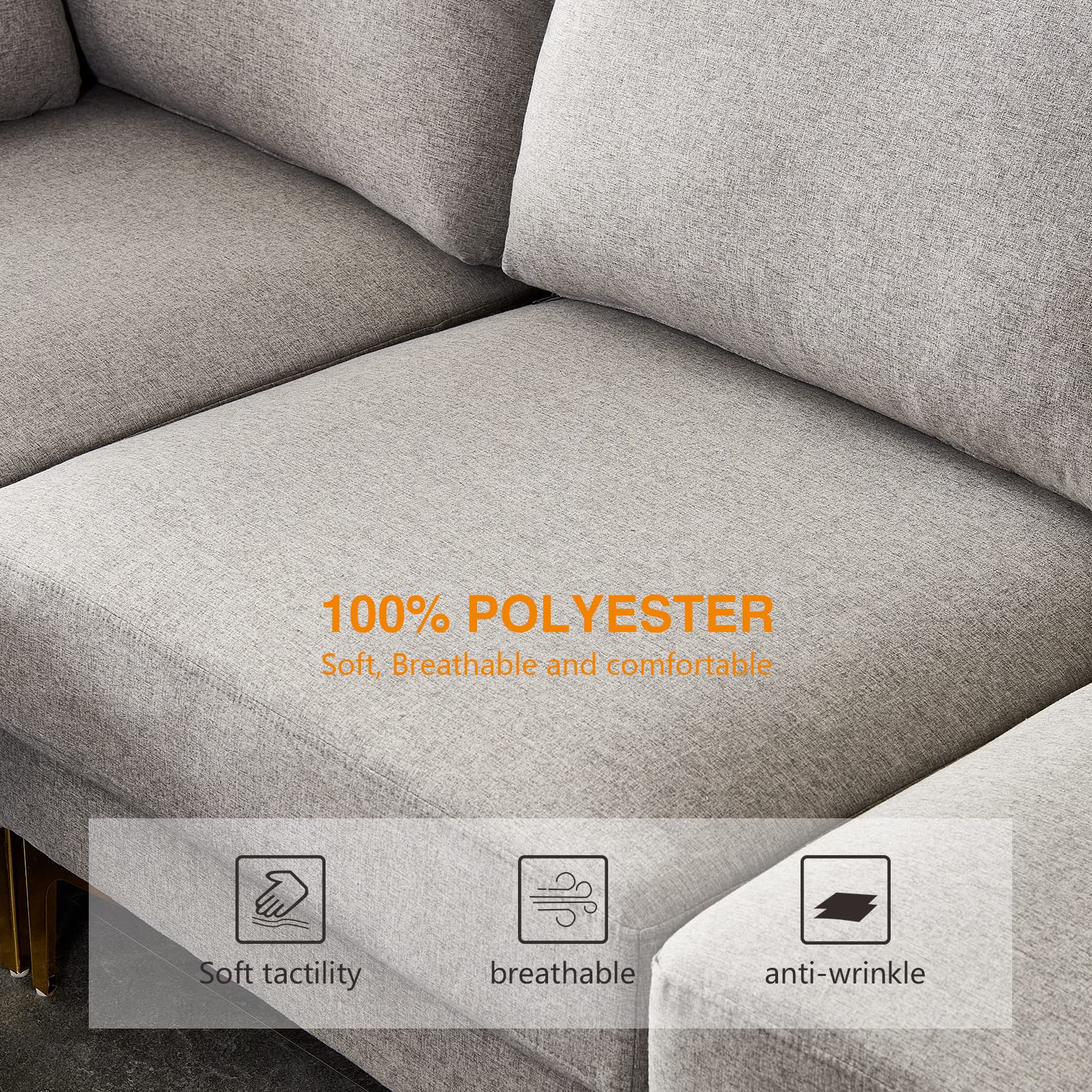 LCH Convertible, L Shaped Reversible Chaise, Sectional Sofa Couch for Small Space, Grey