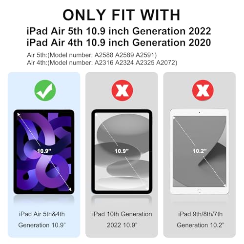 ProtUTab iPad Air 5th Generation Case 2022 / iPad Air 4 th Generation Case 2020 10.9-inch, Auto Wake&Sleep Slim Trifold Stand TPU Back iPad Air Case, Lightweight iPad Air 5th Gen Case, Black
