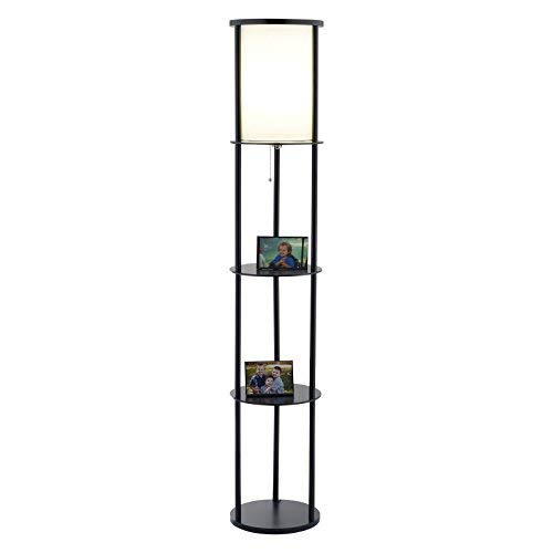 Adesso 3117-01 Stewart 62.5" Round Floor Lamp β Lighting Fixture with Storage Shelves, Smart Switch Compatibility Lamp. Home Decor Accessories,Black Base Finish