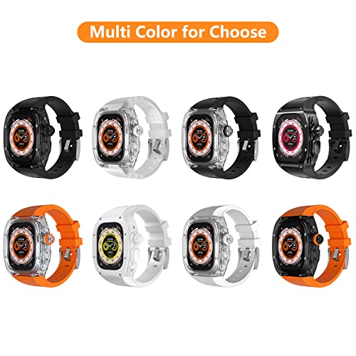 Translucent Hard Case with Band for Apple Watch Ultra 49mm, Crystal Clear Bumper with Silicone Strap for iWatch Ultra 49mm, Luxury Rugged Military Tactical Heavy Duty Protective Case for Watch Ultra.