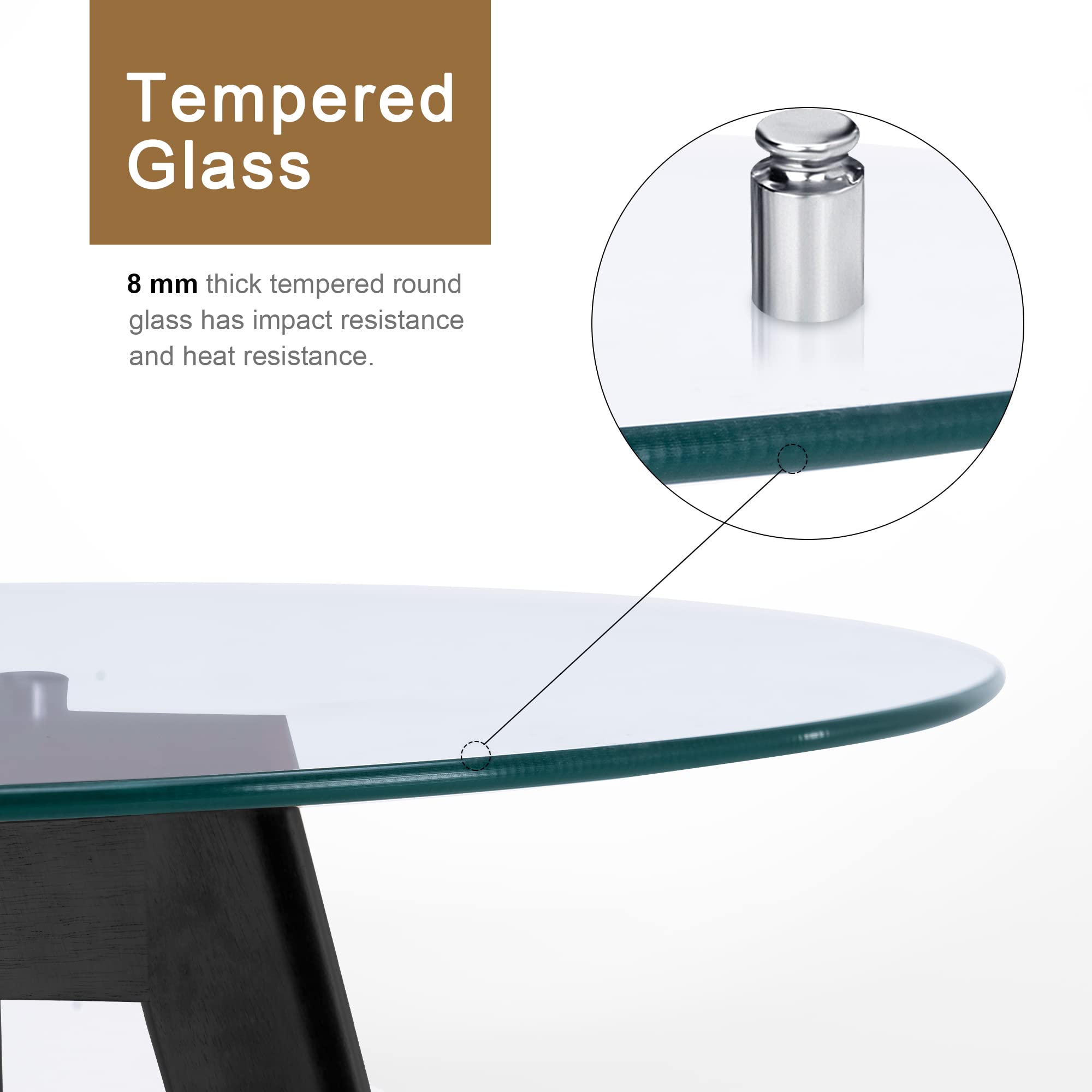 ivinta Round Glass Dining Table for 2-4 People, Modern Leisure Table with Wood Legs for Kitchen Dining Room Living Room, Space Saving, 31.5 inch RD80 (Black)