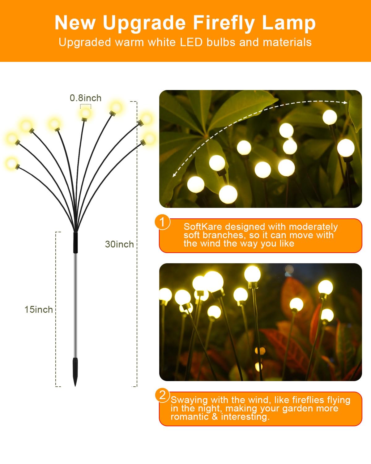 AURPUKAR Solar Garden Firefly Lights - 4 Pack New Upgraded Solar Lights for Outside, 8 Modes Remote Control & Waterproof, Powered Light Outdoor for Yard, Landscape, and Pathway Decorations, Black