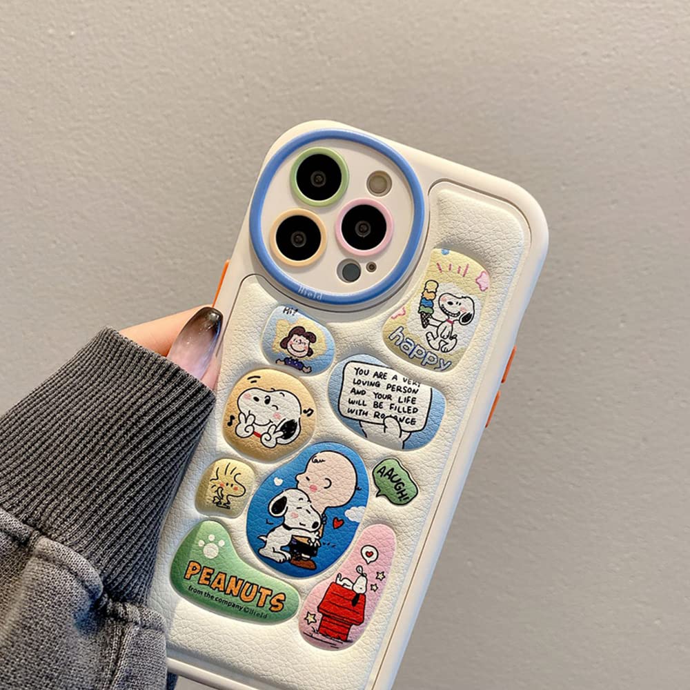 aartvark tees Compatible with iPhone 13 Pro Max Cute Case, TPU Leather Phone Emboss Cartoon case Soft Rubber Shockproof Protective for iPhone 13 Pro Max Case Cover for Women Girls (White Puppy)