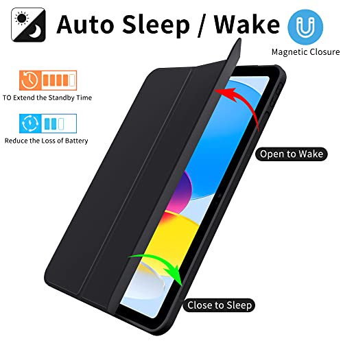 ProtUTab iPad Air 5th Generation Case 2022 / iPad Air 4 th Generation Case 2020 10.9-inch, Auto Wake&Sleep Slim Trifold Stand TPU Back iPad Air Case, Lightweight iPad Air 5th Gen Case, Black