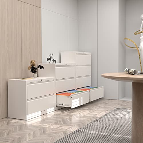 METAN Metal Lateral Filing Cabinet with 2 Drawers for Home Office, Locking Steel Wide File Storage Cabinet for Hanging Legal/Letter A4 Size, Assembly Required, White