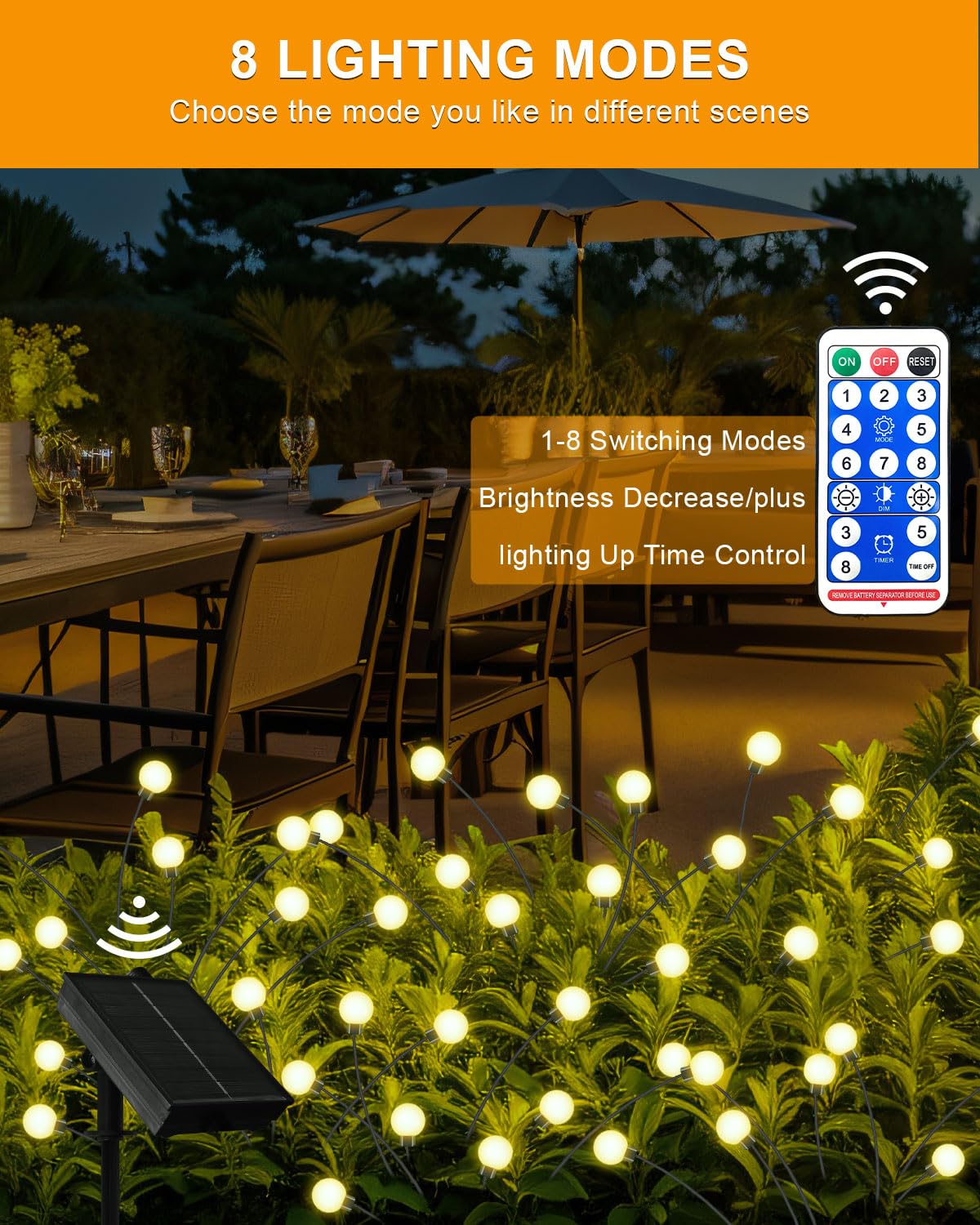 AURPUKAR Solar Garden Firefly Lights - 4 Pack New Upgraded Solar Lights for Outside, 8 Modes Remote Control & Waterproof, Powered Light Outdoor for Yard, Landscape, and Pathway Decorations, Black