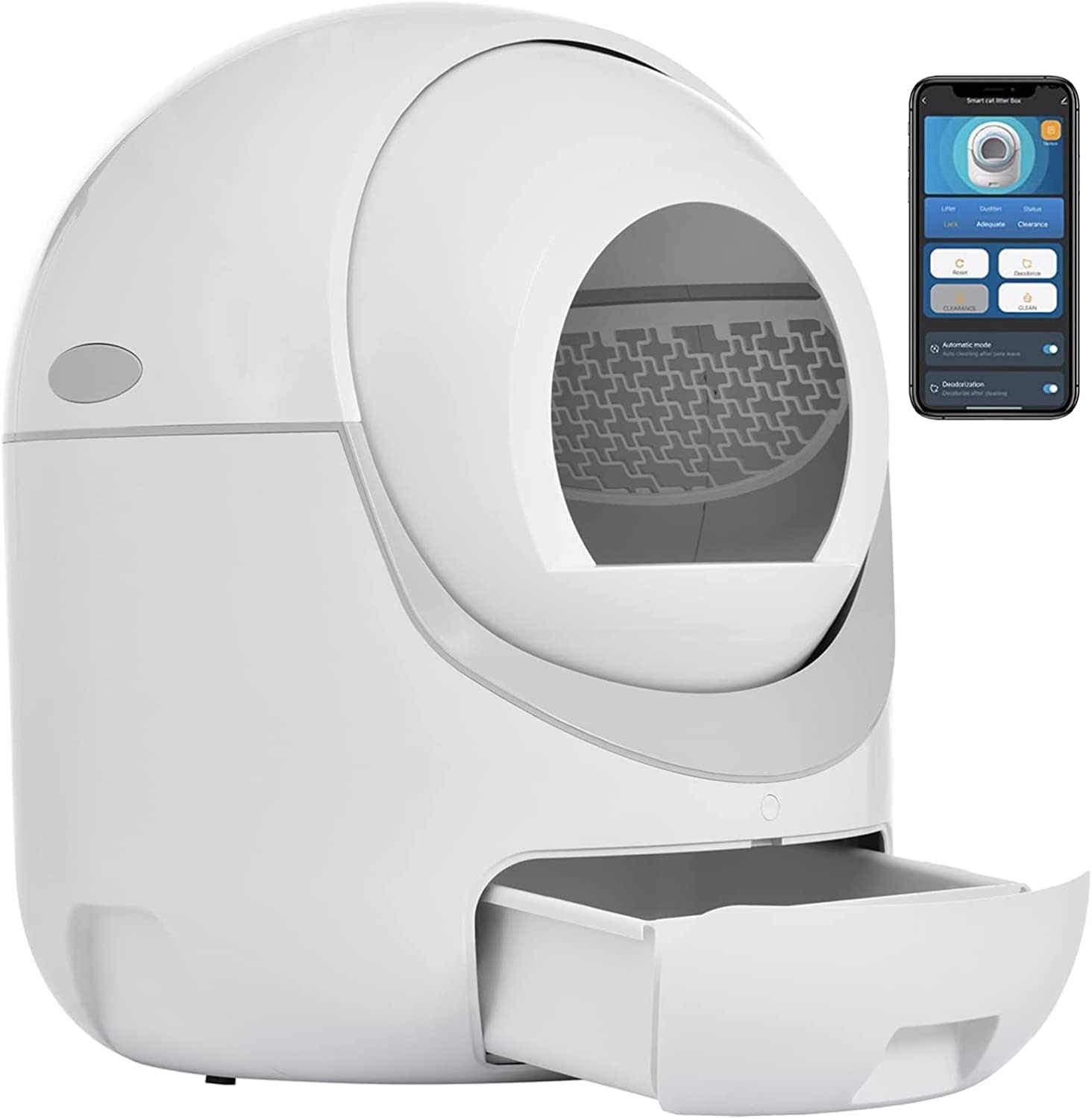 Self-Cleaning Cat Litter Box, Large Automatic Cat Litter Box for Multiple Cats, Cat Robot Litter Box with Cover, APP Control Smart Cat Litter Box with Garbage Bags/Brush, Smart Health Monitor