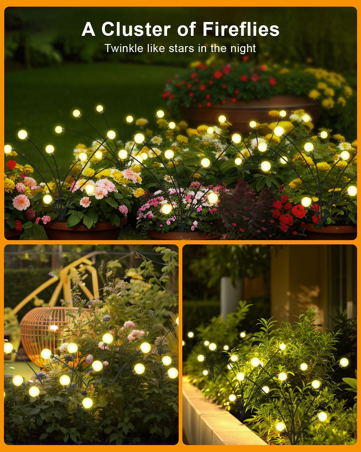 AURPUKAR Solar Garden Firefly Lights - 4 Pack New Upgraded Solar Lights for Outside, 8 Modes Remote Control & Waterproof, Powered Light Outdoor for Yard, Landscape, and Pathway Decorations, Black