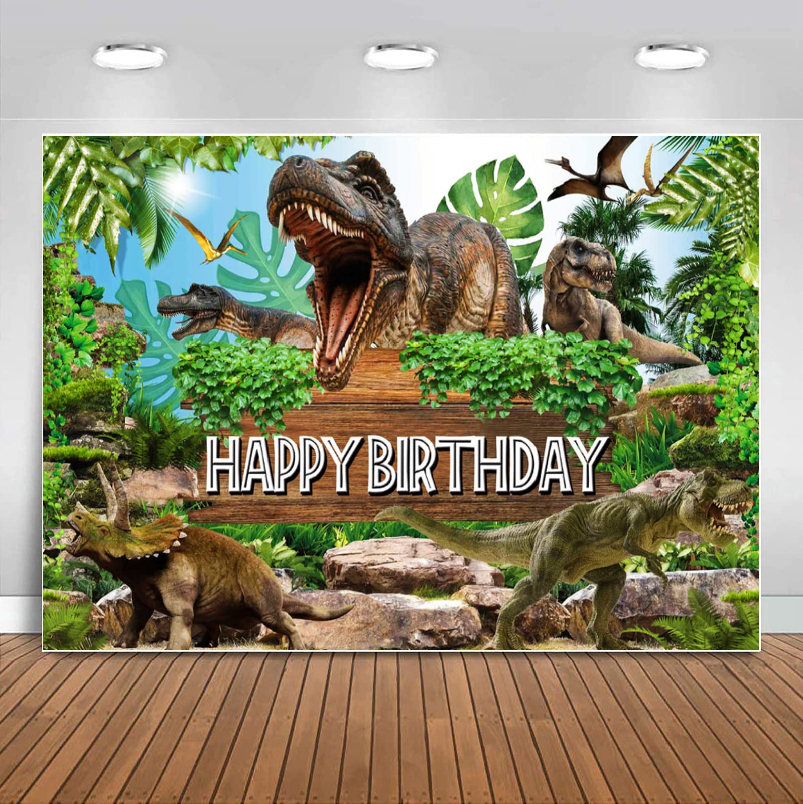 Sensfun Dinosaur Park Birthday Backdrop Dinosaurs World Happy Bday Banner Photography Background for Kids Tropical Safari Jungle Dino Theme Birthday Party Decorations Supplies Photo Booth Props 7x5ft