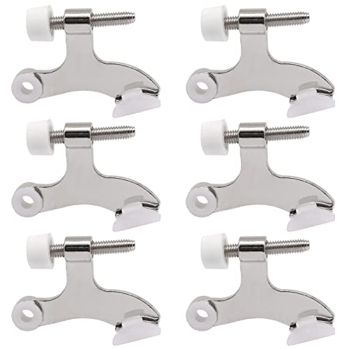 GDFYMI Hinge Pin Door Stopper, Adjustable Heavy Duty Door Stop, with White Rubber Bumper Tips (6 Pack, Brushed Nickel)