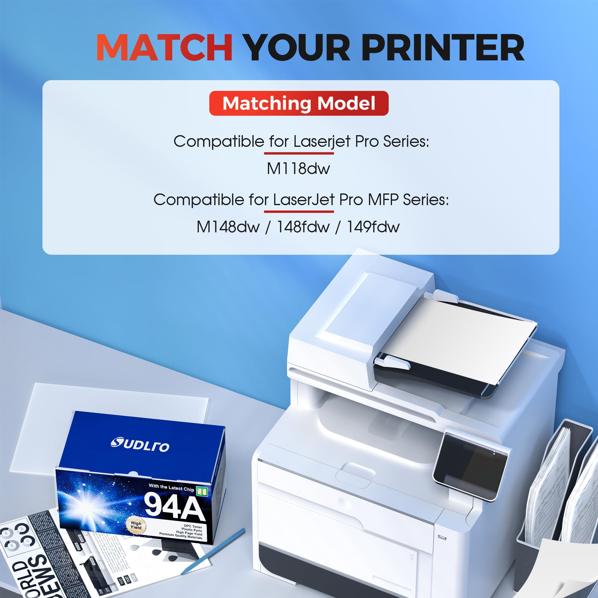 94A Toner Cartridge CF294A (with Chip) Replacement for HP 94A Toner Cartridge Black Compatible with Pro MFP M118dw M148fdw M148dw M149fdw, Pro M118 M148 M149 Printer (Black, 2-Pack)