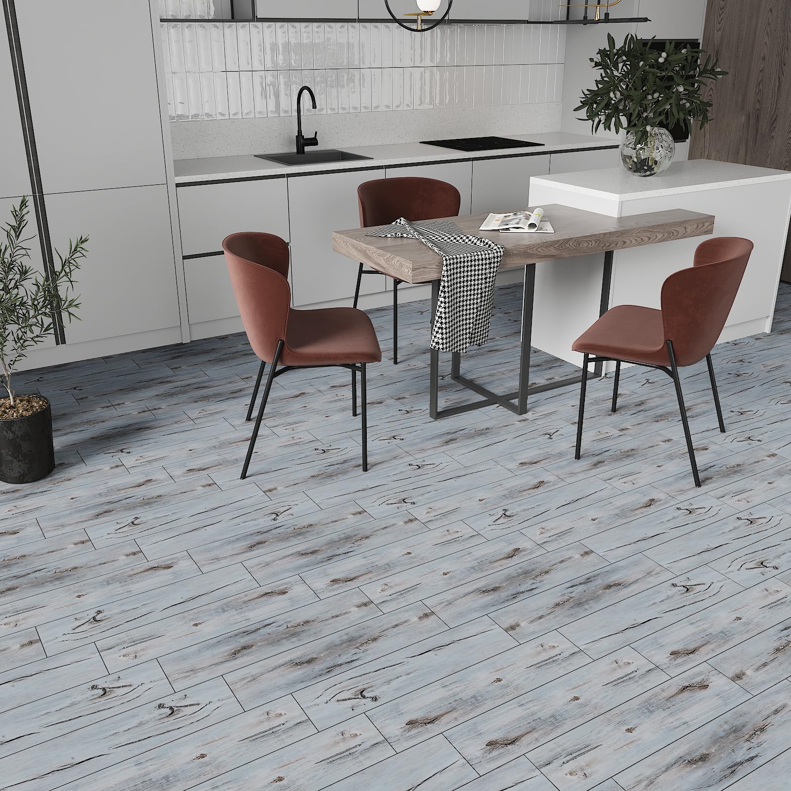 CHIHUT 6"x36" Waterproof Vinyl Flooring Planks Blue Peel and Stick Vinyl Flooring Self Adhesive Wood Grain Vinyl Floor Tile for Bathroom Kitchen RV DIY Flooring 16 Pack Laminate Flooring Planks