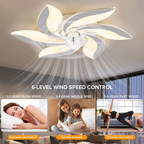 Matalde Modern Ceiling Fan with Lights Remote Control, Bladeless Ceiling Fan with 3 Color Dimmable LED Light, 6 Gear Wind Speed Flush Mount Smart Ceiling Fan Light for Bedroom