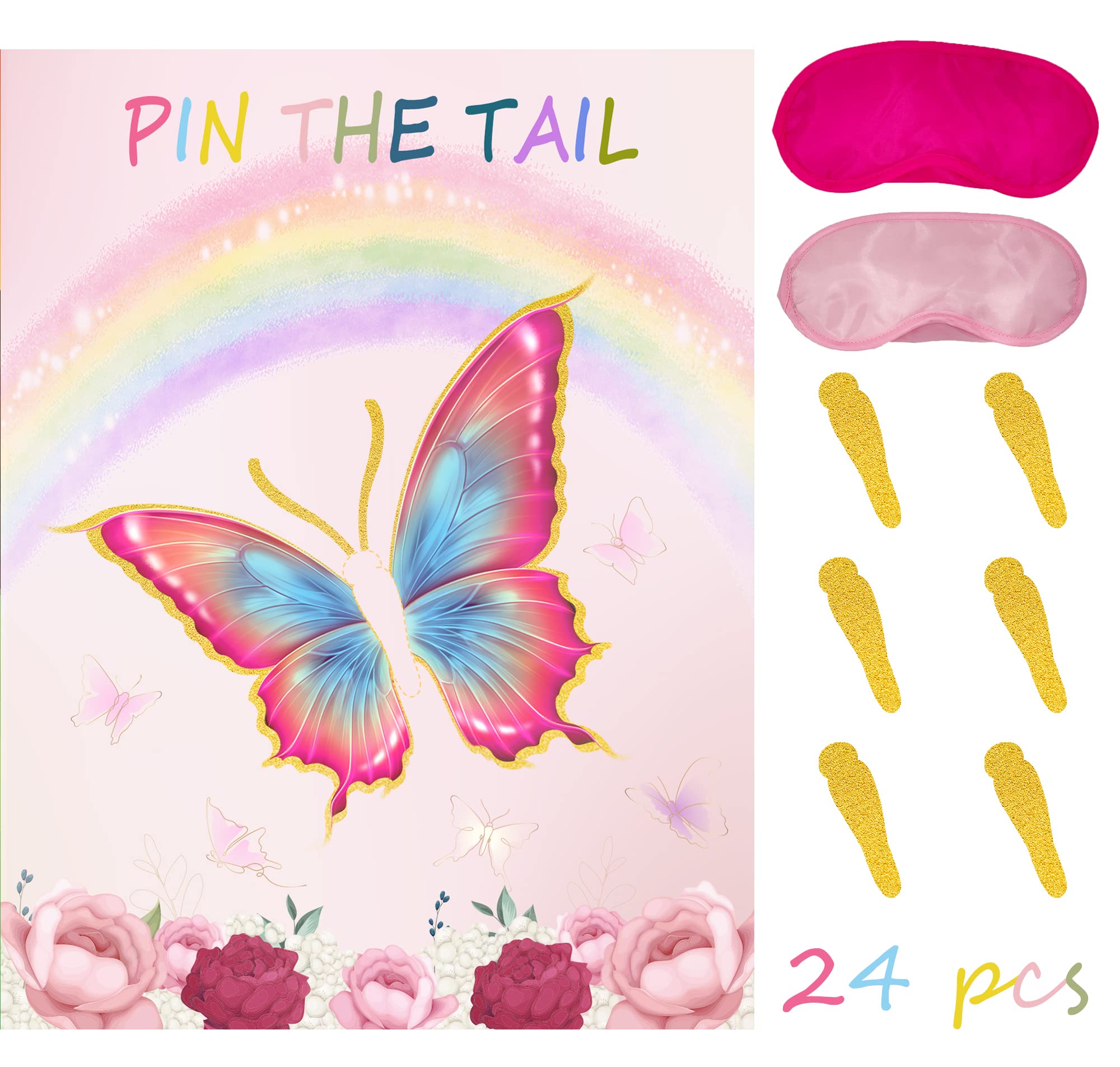 Epotys Butterfly Birthday Party Supplies,Pink Birthday Decorations,Pin The Tail on The Butterfly Game,Butterfly Birthday Party Decorations Favors