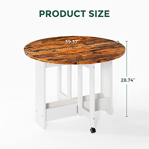 Kasshom Folding Dining Table Upgrade Version, Convertible Drop Leaf Table for Kitchen/Farmhouse/Living Room, Space Saving Dining Room Table with 2 Layer Storage Racks, Rustic Brown