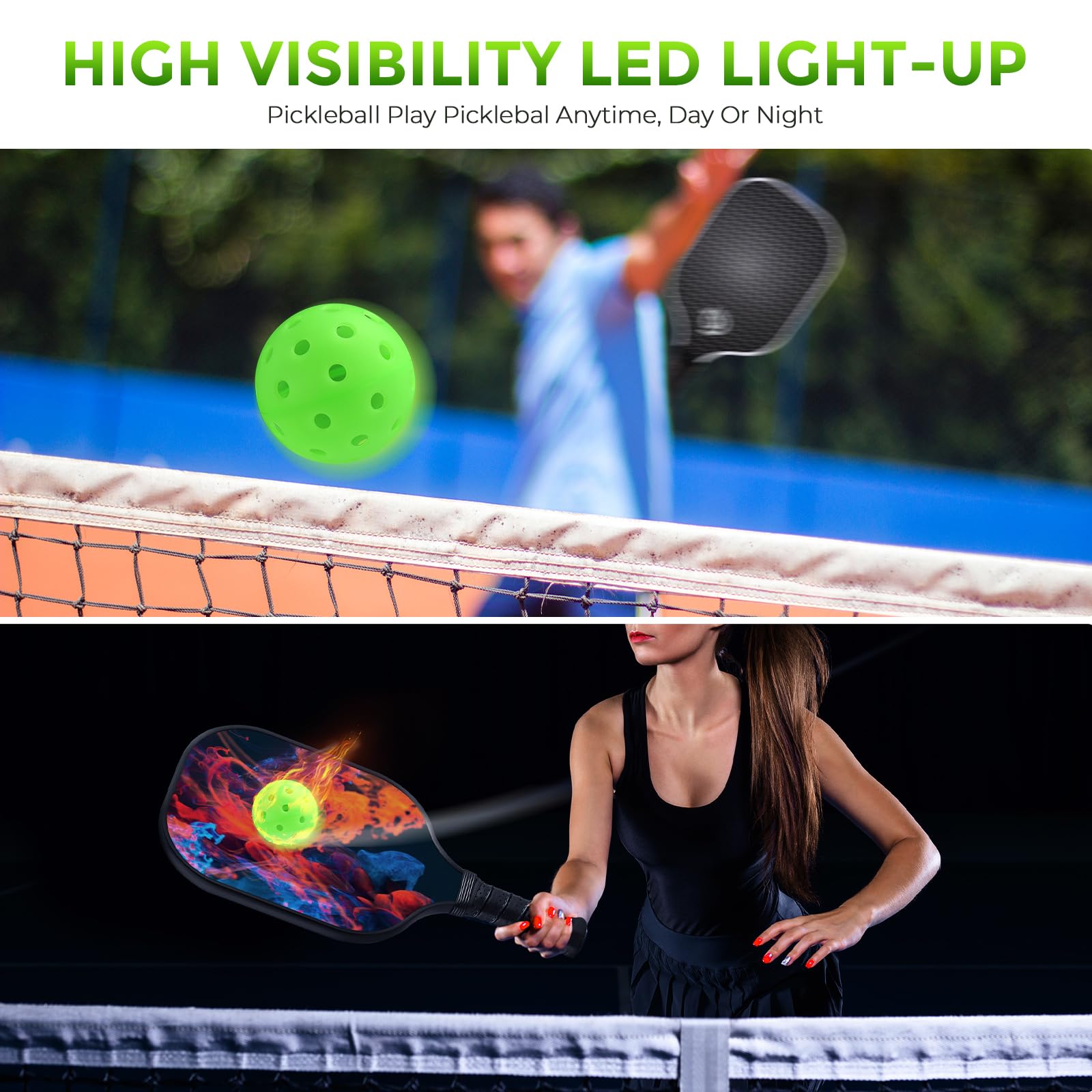 Hzdyopk 4pcs Pickleball-Balls, USAPA Standard 40-Hole Outdoor Wiffle Balls, with Mesh Bag and 2 Ball Picker,Fluorescent Glowing Ball, Unique Gift for Pickleball Lovers