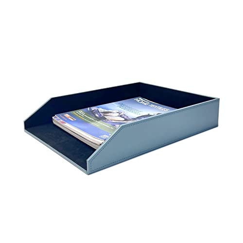 UnionBasic PU Leather Stackable Office File Document Tray Case Rack Desk File Document Organizer Holder (1-Layer, Maui Blue)