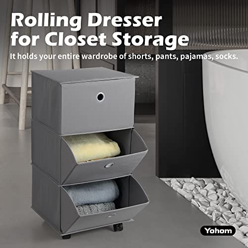 YOHOM Rolling Storage Cart with Fabric Drawers, Under Desk Filing Bin 3 Drawer Home Office Organizer Multi-Functional Storage for Bedroom, Living Room Books Magazines Toys Clothes (Thin, Gray)
